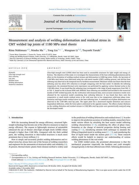 Pdf Measurement And Analysis Of Welding Deformation And Residual