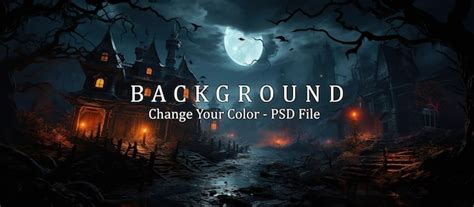 Fondo De Halloween Con Casa Embrujada Y Luna Llena Archivo PSD Premium