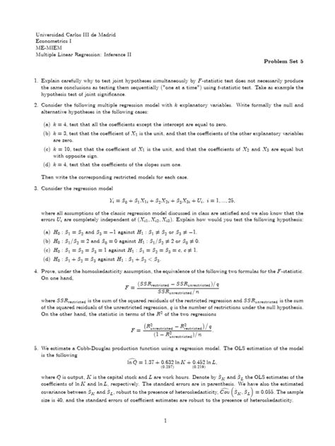 Problem Set 5 Pdf Regression Analysis Linear Regression