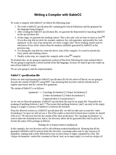 Writing A Compiler With Sablecc Pdf Method Computer Programming