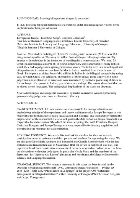 Pdf Boosting Bilingual Metalinguistic Awareness Under Dual Language Activation Some