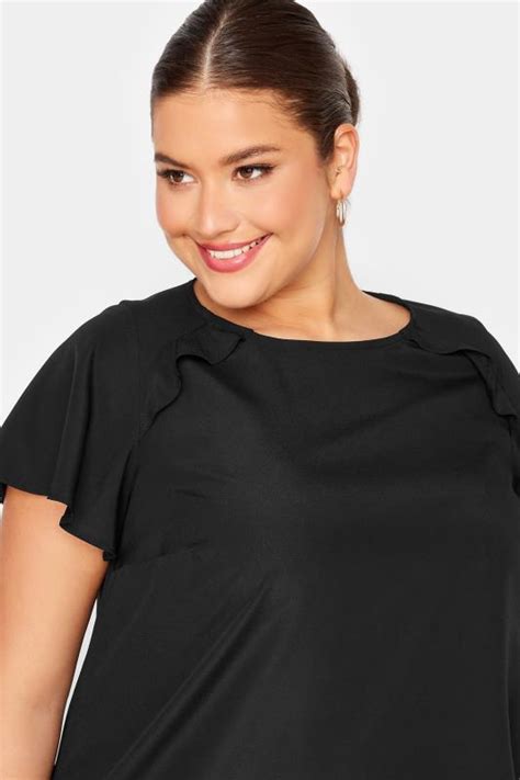 Yours Plus Size Black Frill Short Sleeve Blouse Yours Clothing