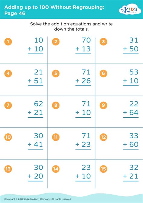Adding Up To Without Regrouping Worksheet Page