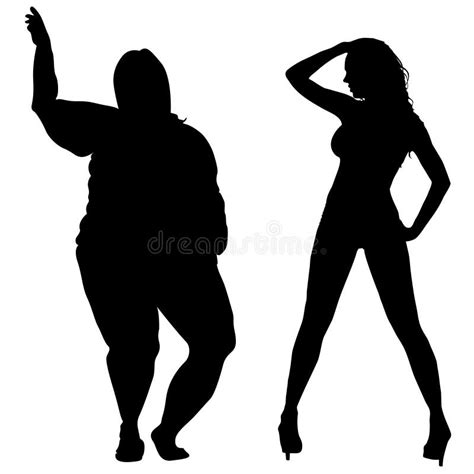 Silueta De Mujeres Gordas Y Delgadas Ilustración Del Vector