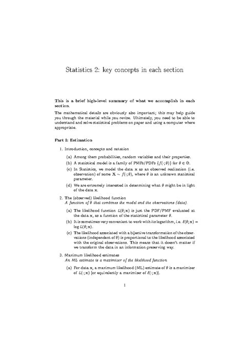 Summary Stats 2 Statistics 2 Key Concepts In Each Section This Is A Brief High Level Summary
