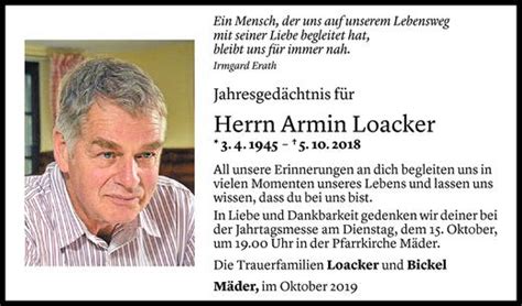 Todesanzeigen Von Armin Loacker Todesanzeigen Vorarlberger Nachrichten