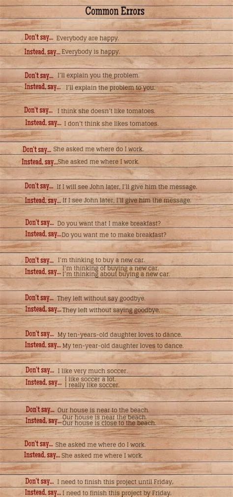 Common Errors Mistakes English Vocabulary English Vocab English Grammar