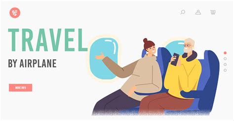 비행기 방문 페이지 템플릿에 의해 행복한 커플 여행 여행 베개와 스마트 폰과 가족 문자 남편 Brand Name Smart Phone에 대한 스톡 벡터 아트 및 기타 이미지