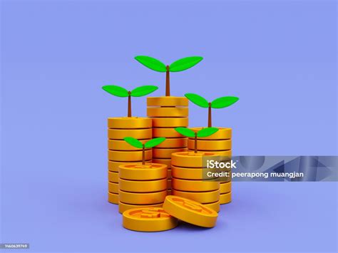 3d 최소 재무 성장 개념 비즈니스 성장 작은 나무가 자라는 동전 더미 3d 렌더링 그림입니다 0명에 대한 스톡 사진 및 기타 이미지 Istock