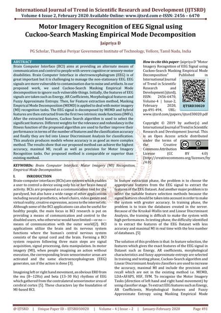 Motor Imagery Recognition Of Eeg Signal Using Cuckoo Search Masking