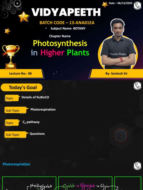 Photosynthesis In Higher Plants Lecture 6 Pdf