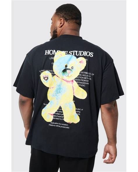 Boohooman Plus Oversized Extended Neck Teddy T Shirt In Blue For Men Lyst