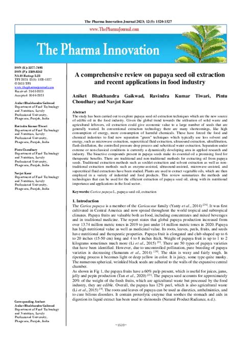 Pdf A Comprehensive Review On Papaya Seed Oil Extraction And Recent