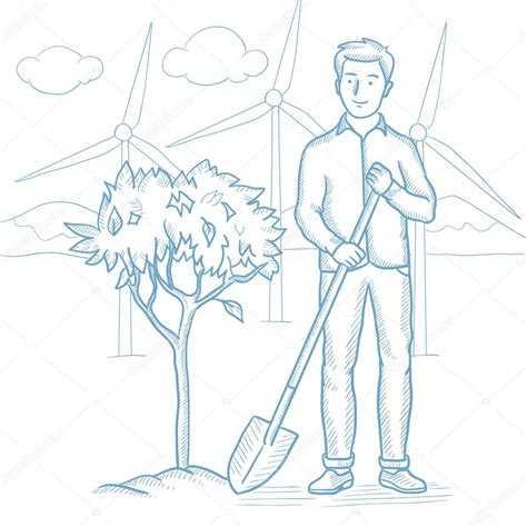 Hombre plantas árbol vector boceto ilustración