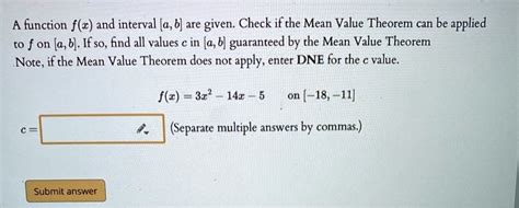 Solved A Function Fc And Interval Ab Are Given Check Ifthe Mean