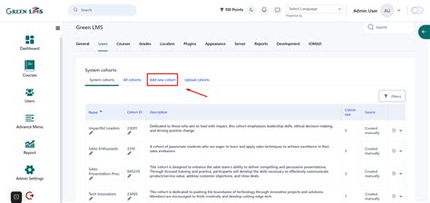 Create A New Cohort Green Lms