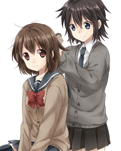 Safebooru 2girls Black Hair Blue Eyes Borrowed Character Bosako