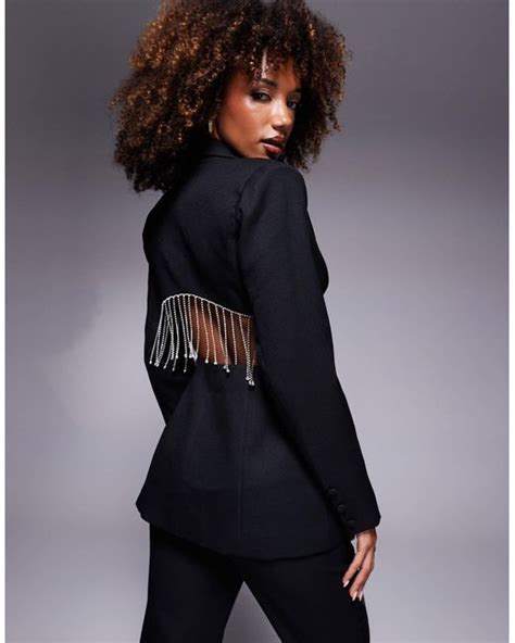 Asos Tailored Suit Blazer With Diamante Fringing In Blue Lyst