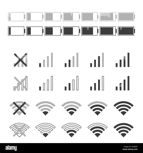 Set Of Objects On The Theme Of Status Signal Battery Stock Vector Image