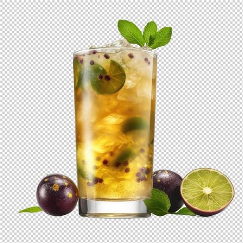 Premium PSD Passionfruit Mojito Cocktail Isolated On Transparent