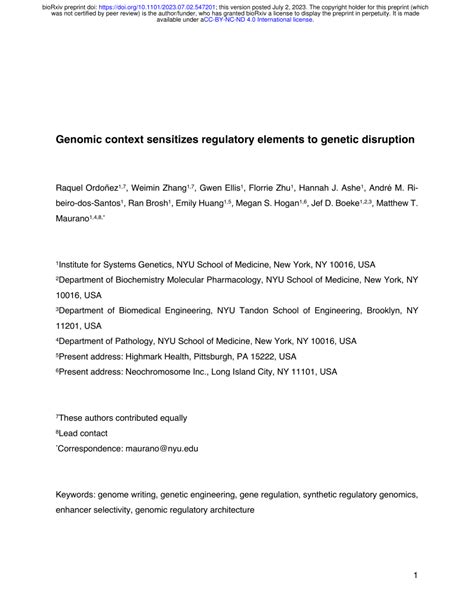 Pdf Genomic Context Sensitizes Regulatory Elements To Genetic Disruption