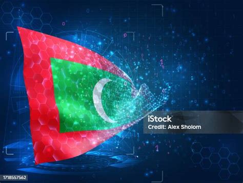 파란색 배경의 삼각형 다각형에서 몰디브 벡터 플래그 가상 추상 3d 개체 Brand Name Video Game에 대한 스톡 벡터 아트 및 기타 이미지 Brand