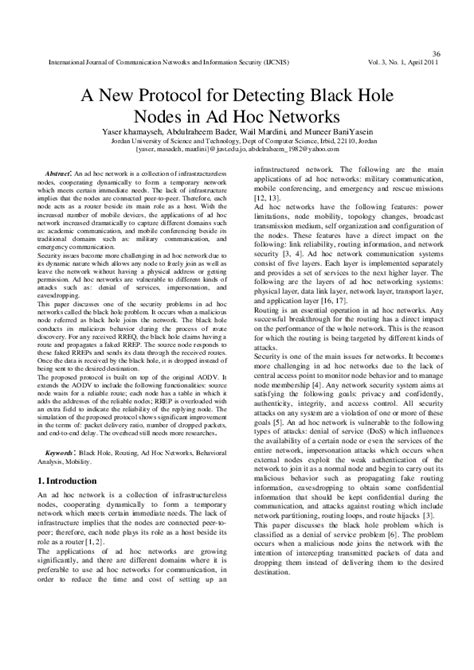 Pdf A New Protocol For Detecting Black Hole Nodes In Ad Hoc Networks