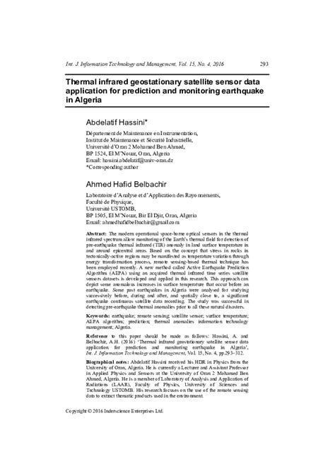 Pdf Thermal Infrared Geostationary Satellite Sensor Data Application For Prediction And