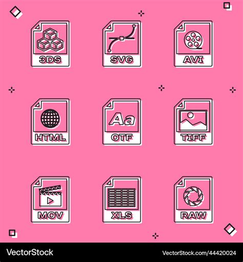 Set 3ds File Document Svg Avi Html Otf Royalty Free Vector