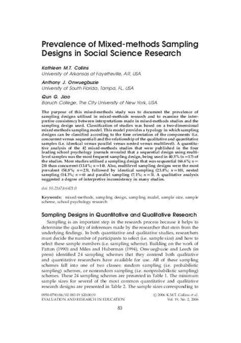 Pdf Prevalence Of Mixed Methods Sampling Designs In Social Science