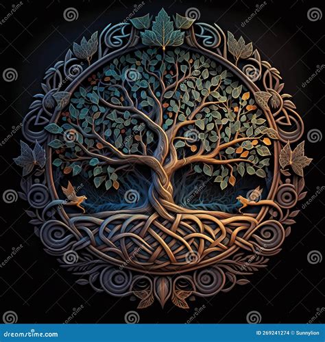 The Tree Of Life Isolated Celtic Ornament In A Circle Round Vintage