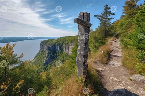 Trail Markers Pointing The Way Past The Edge Of A Cliff With