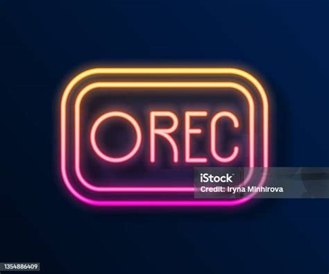 검은 색 배경에 격리 된 빛나는 네온 라인 레코드 버튼 아이콘 Rec 버튼입니다 벡터 녹음 장비에 대한 스톡 벡터 아트 및 기타