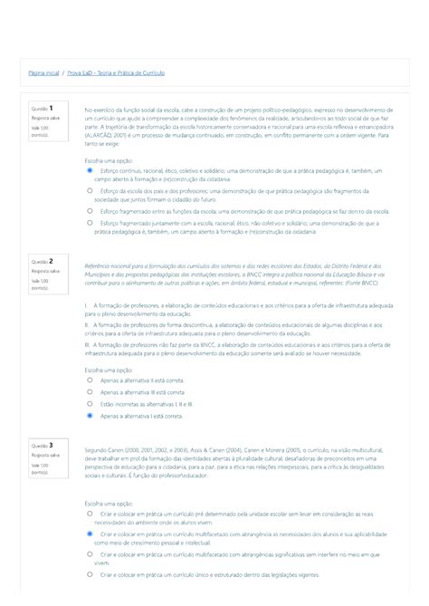 Teoria E Prática De Currículo Prova Pedagogia