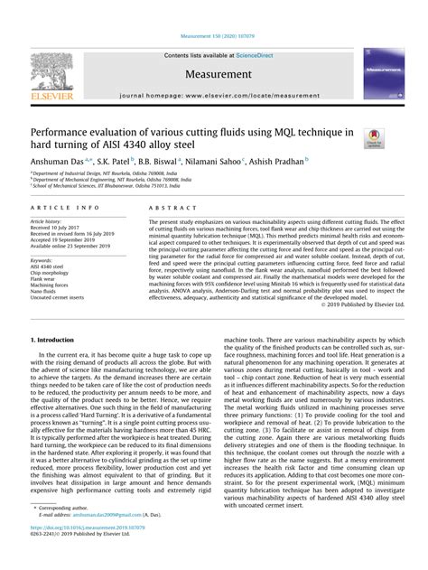 Pdf Performance Evaluation Of Various Cutting Fluids Using Mql Technique In Hard Turning Of