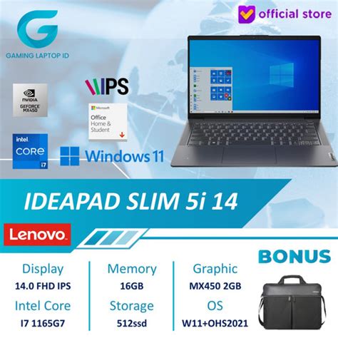 Promo LAPTOP LENOVO IDEAPAD SLIM 5i 14 I7 1165G7 16GB 512SSD MX450 W11 OHS GREY Cicil 0 3x