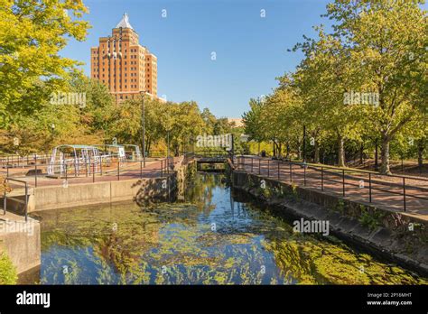 Erie Canal Lock Located In The Downtown Area Of The City Of Akron Ohio