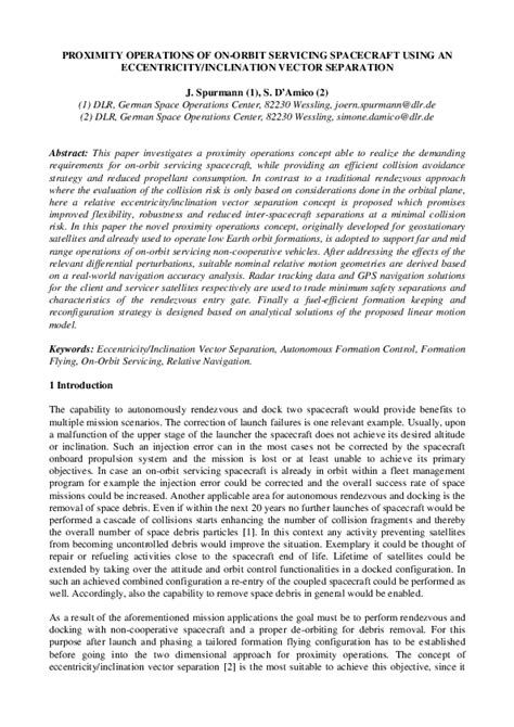 pdf proximity operations of on orbit servicing spacecraft using an