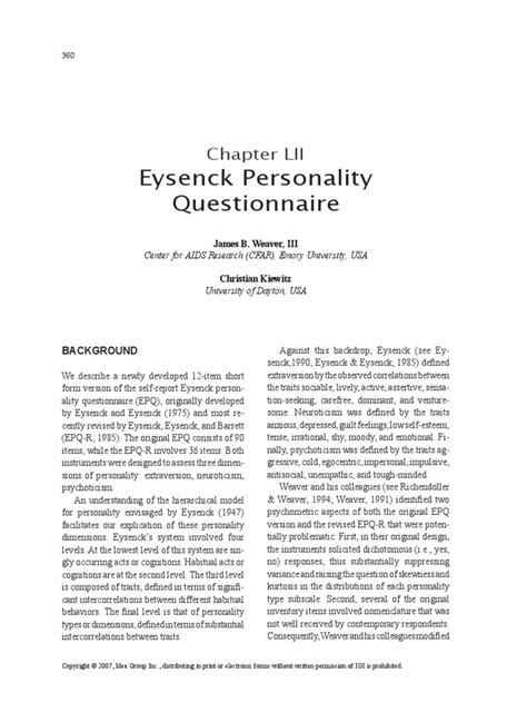 Eysenck Personality Questionnaire Pdf Extraversion And Introversion