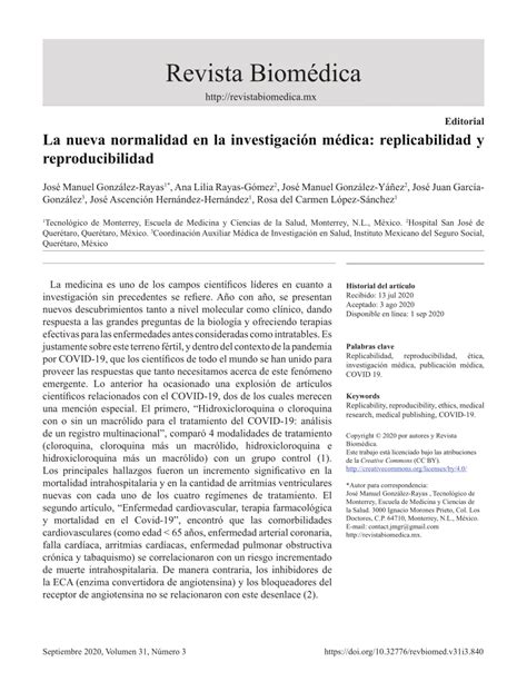 Pdf La Nueva Normalidad En La Investigación Médica Replicabilidad Y