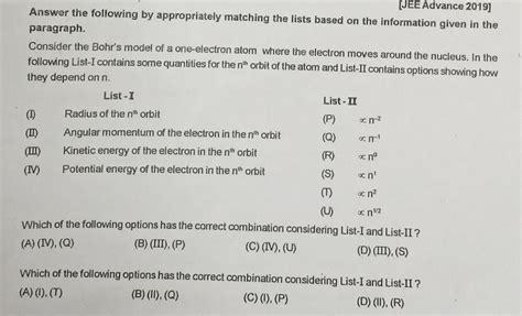 [answered] jee advance 2019 answer the following by appropriately kunduz