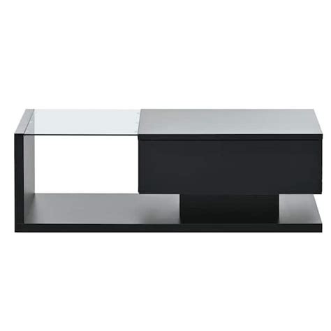 Noble House Malvyn In Black Modern Rectangle Glass Coffee Table With Storage Space
