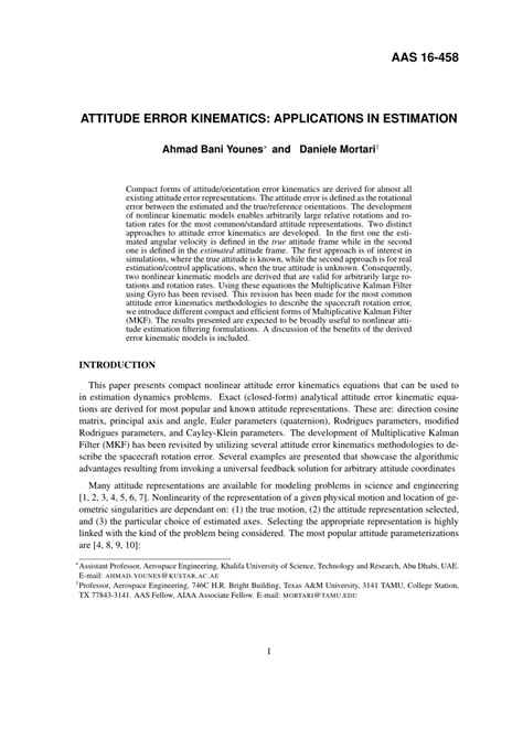 PDF Attitude Error Kinematics Applications In Estimation