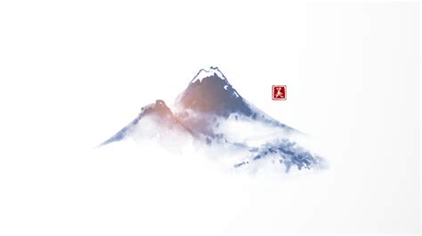 水墨畫與藍色山脈在白色背景傳統的東方水墨畫蘇美usin去華表意字元 美向量圖形及更多中國文化圖片 中國文化 側影 傳統 Istock