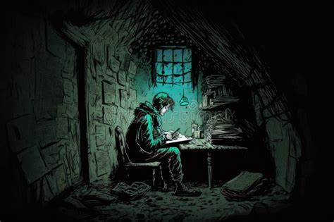 Person Sitting Alone In Dark And Mysterious Basement Writing