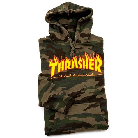 Thrasher Magazine Sweatshirt Hoody Flame Logo Forest Camo Female Male Camo CLOTHES