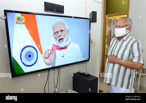 Elderly Man Watches Indian Prime Minister Narendra Modis Address To