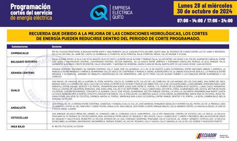 Quito Horario De Cortes De Luz Del 28 Al 30 De Octubre Metro Ecuador