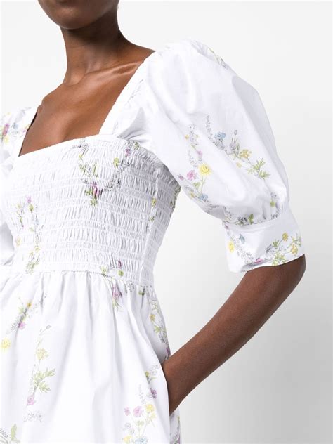 Ganni White Floral Puff Sleeve Mini Dress Modesens