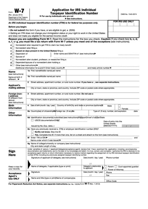 Fillable Form W 7 Application For Irs Individual Taxpayer